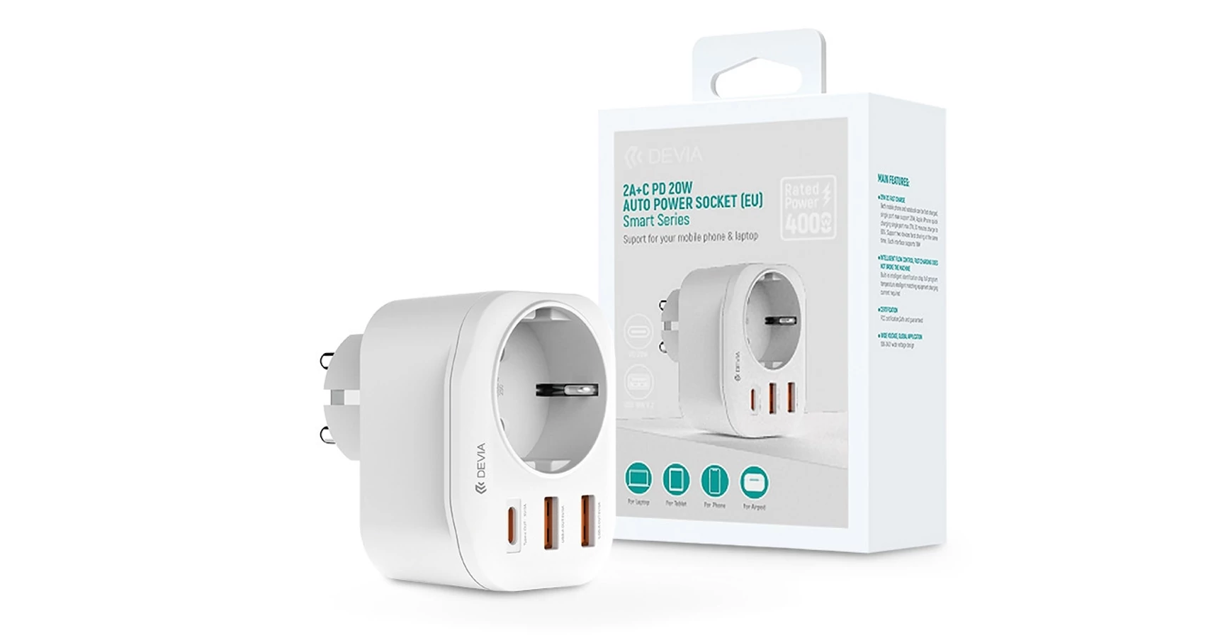 Devia Hálózati Csatlakozóaljzat 2xusb Type C Pd Kimenettel Devia