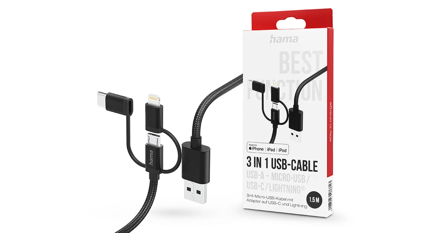 Hama Usb A Micro Usb Type C Lightning Adat és Töltőkábel 1 5 M