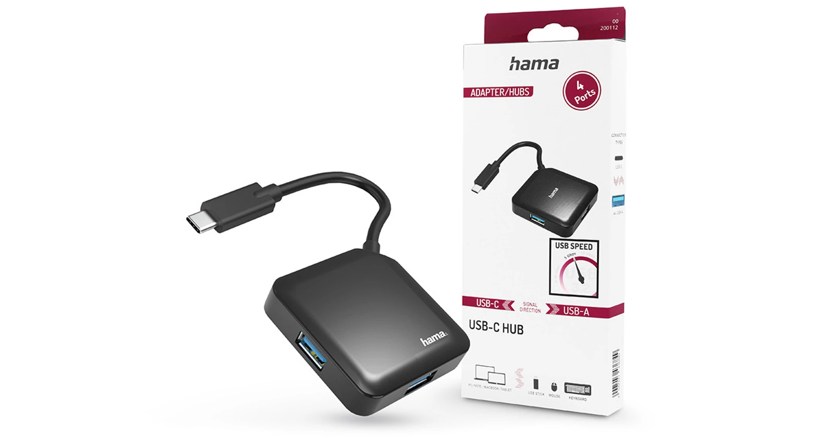 HAMA USB Type-C elosztó HUB 4x USB-A bemenettel - HAMA USB-C Adapter ...